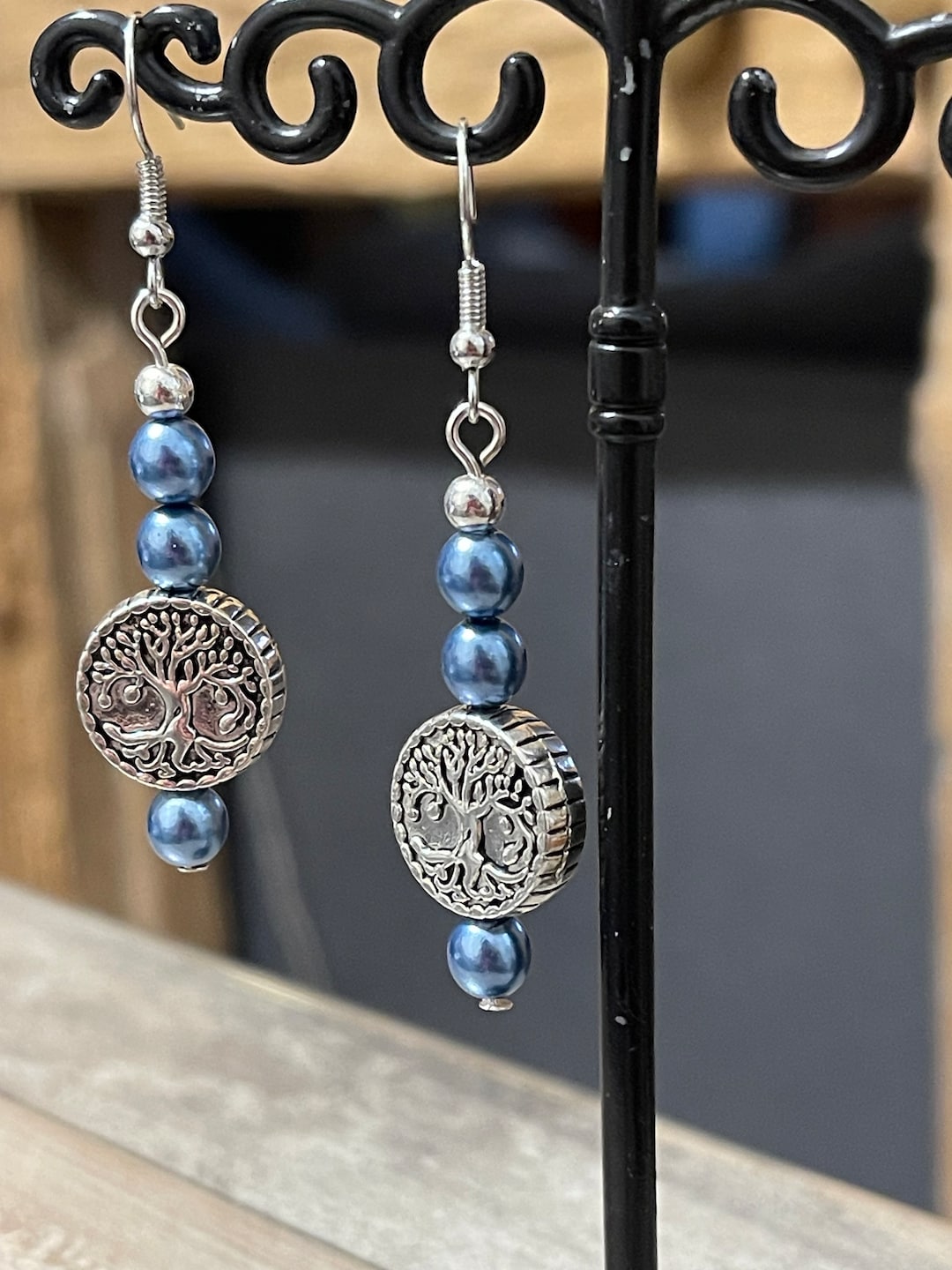 Silver-plated Yggdrasil Tree of Knowledge Dangling Earrings and Shiny ...