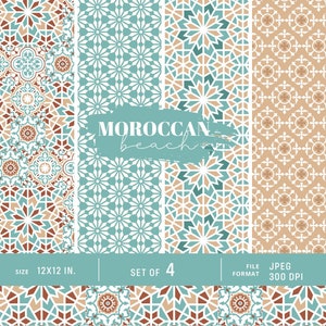 Moroccan Digital Paper, Moroccan Tile Pattern, Aqua Pattern, Islamic ...