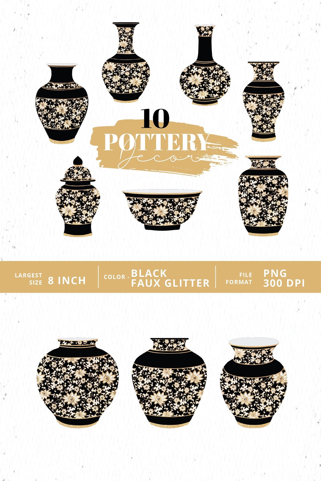Pottery Clipart, Chinoiserie Vases Printable, Vase Clipart, Chinoiserie ...