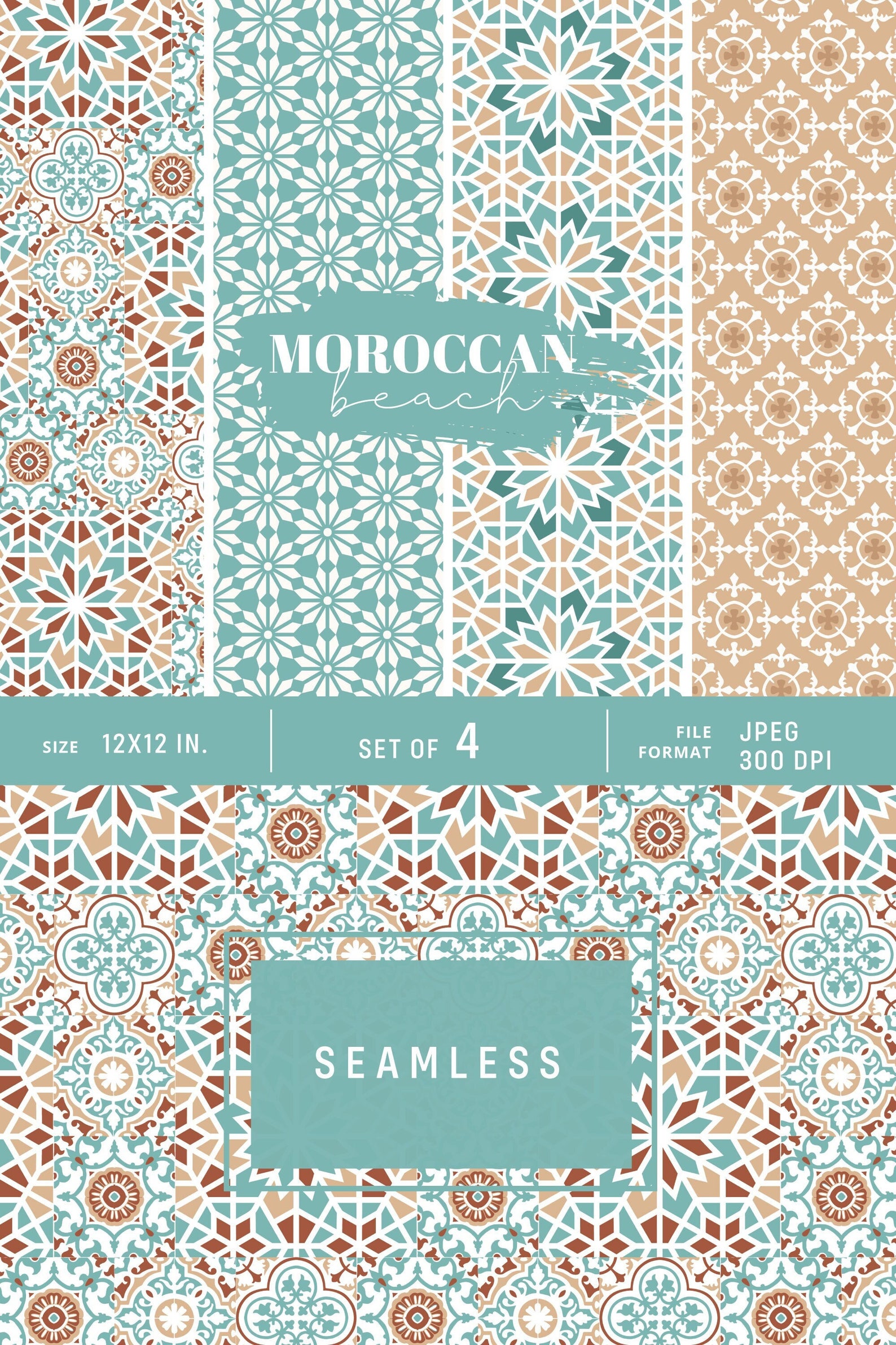Moroccan Digital Paper, Moroccan Tile Pattern, Aqua Pattern, Islamic ...