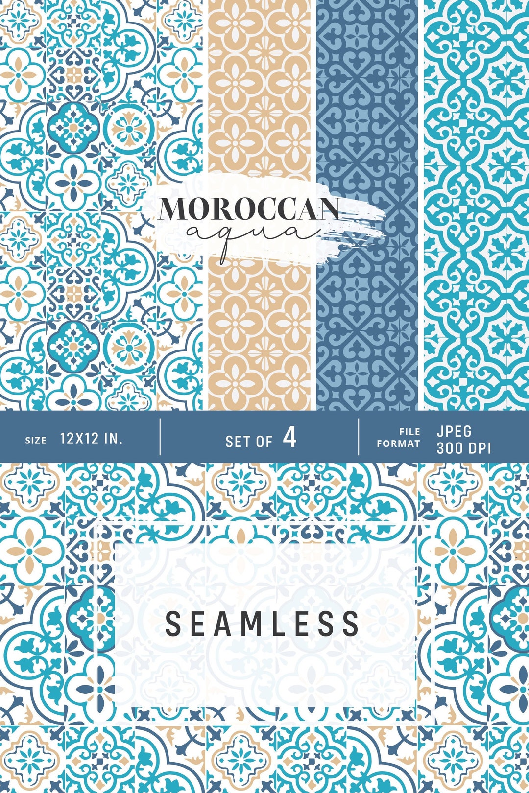 Moroccan Digital Paper, Moroccan Tile Pattern, Arabic Pattern, Islamic ...