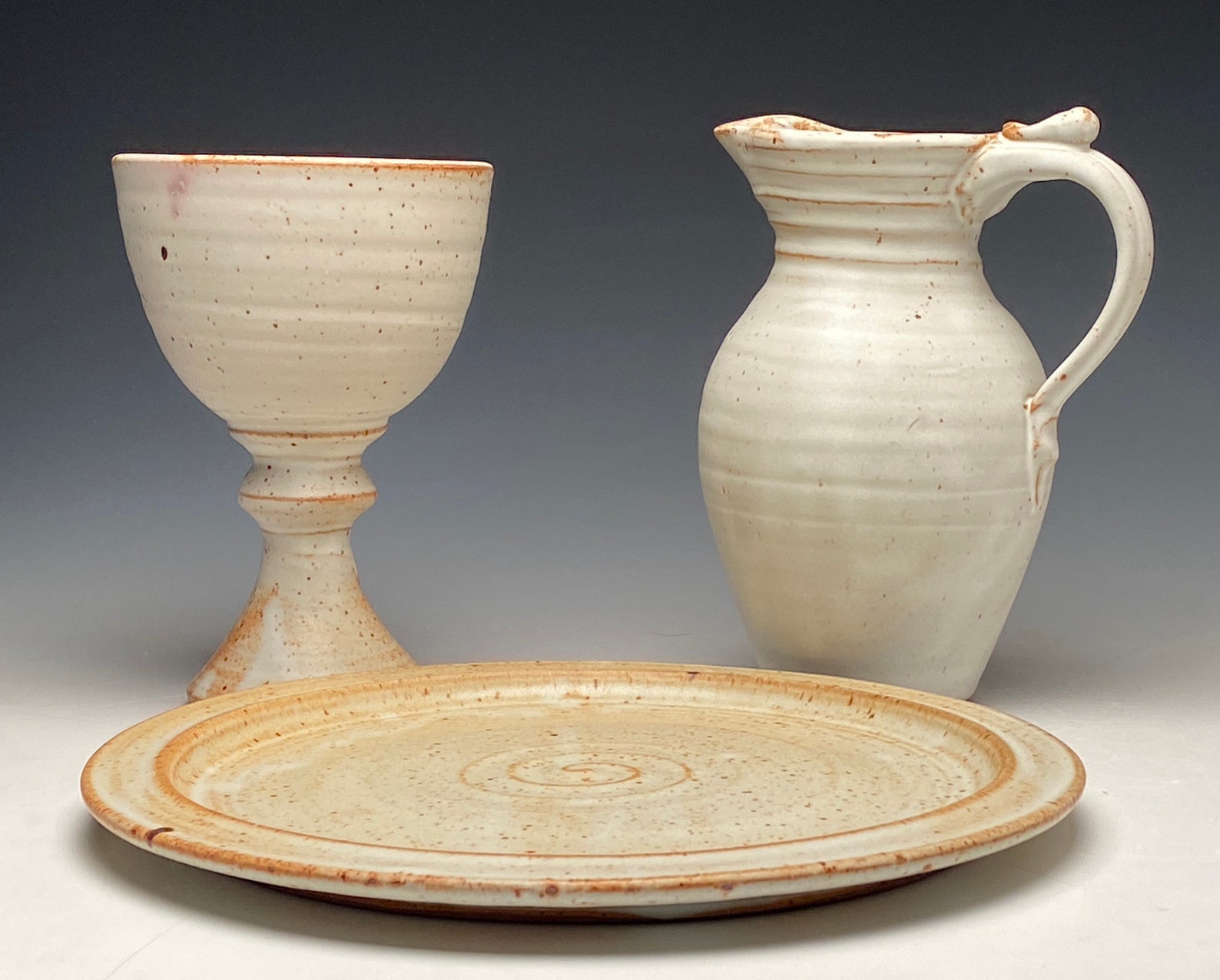 Simple clay communion set chalice and plate pitcher ST | Etsy