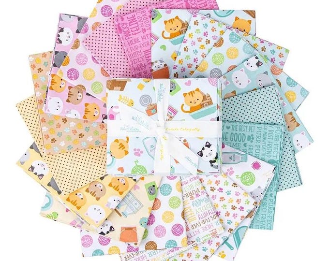 Pretty Kitty Fat Quarter Bundle -by Riley Blake - Kids Fabric - Floral ...