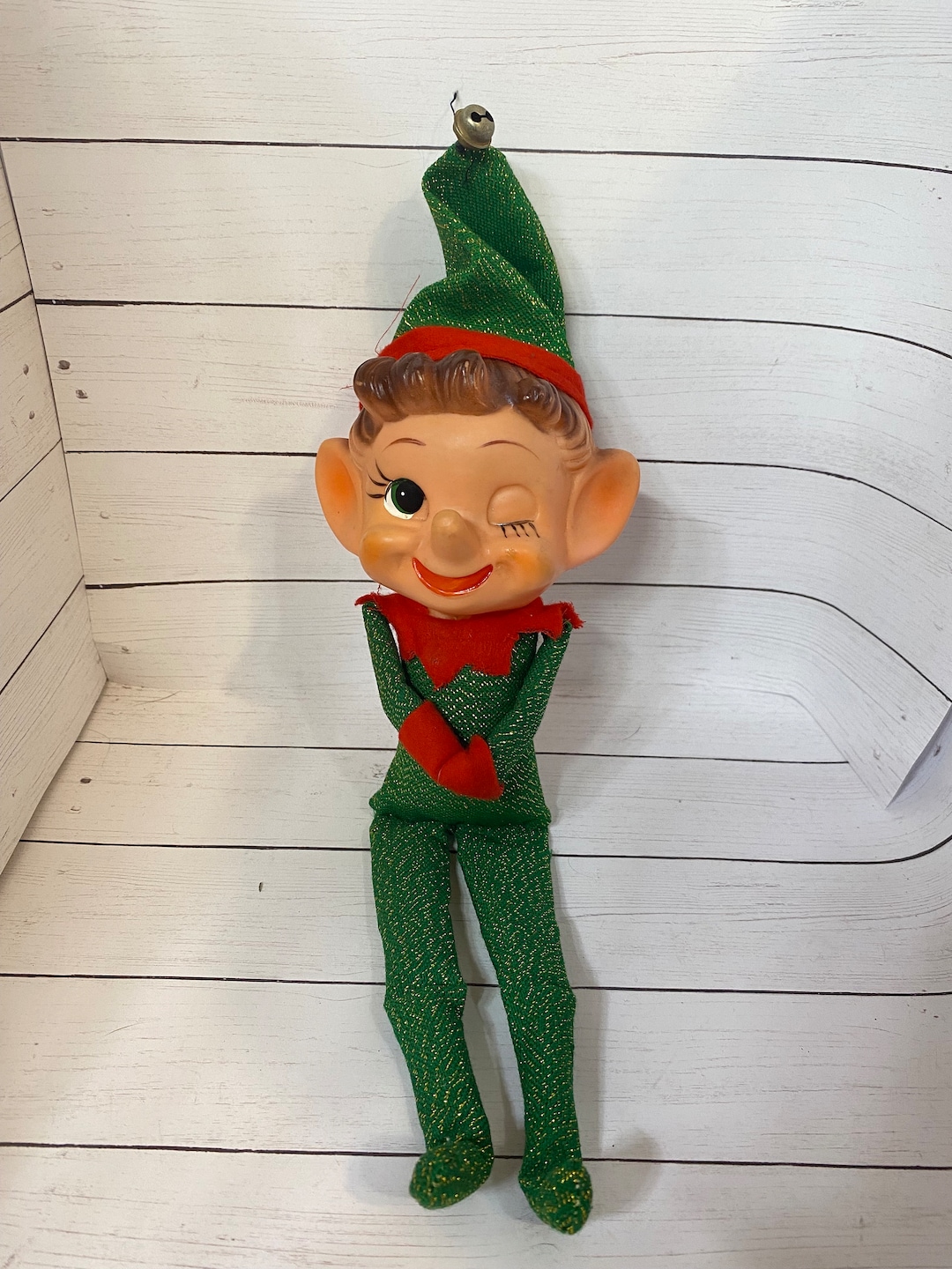 Vintage Winking Knee Hugger Elf Shelf Sitter Vintage Christmas Retro ...