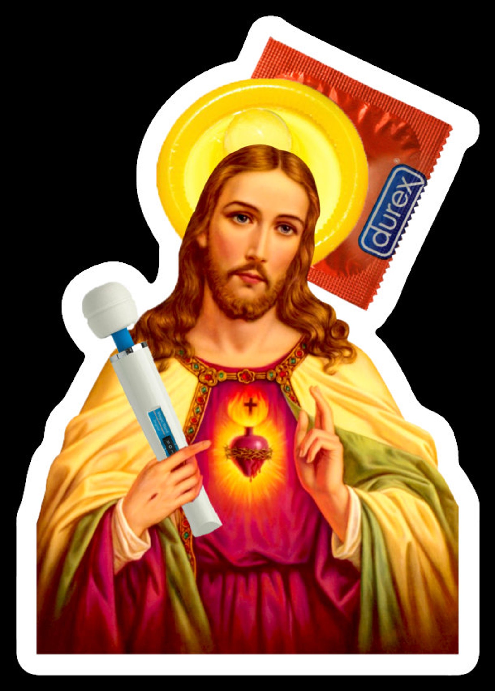 Jesus With Condom Halo and Magic Wand Die-cut Sticker - Etsy
