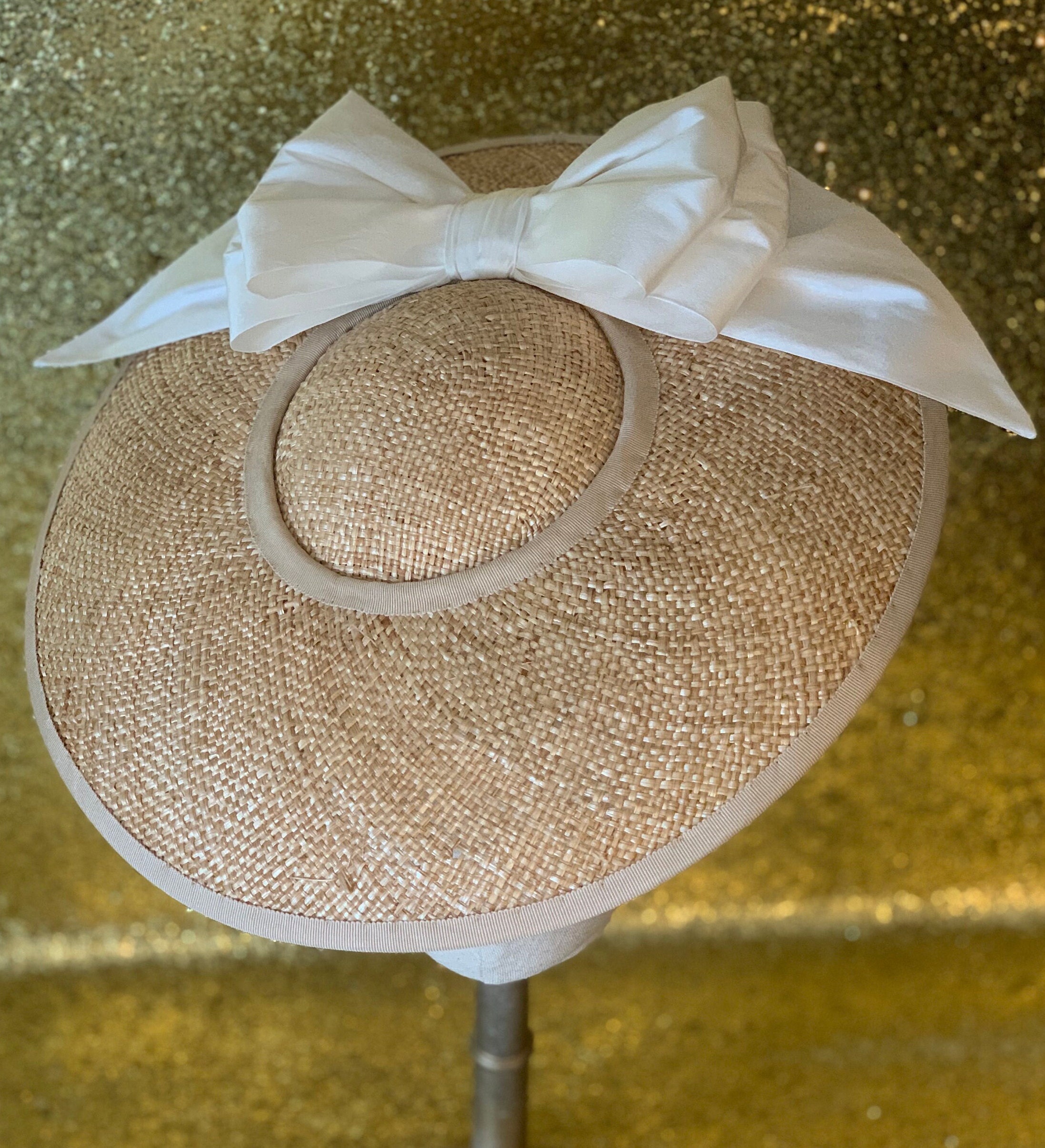 Vintage 1950s Inspired Plateau Style Straw Sun Hat With Silk Bow - Made ...