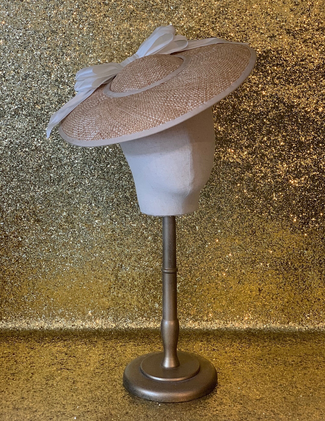Vintage 1950s Inspired Plateau Style Straw Sun Hat With Silk Bow - Made ...