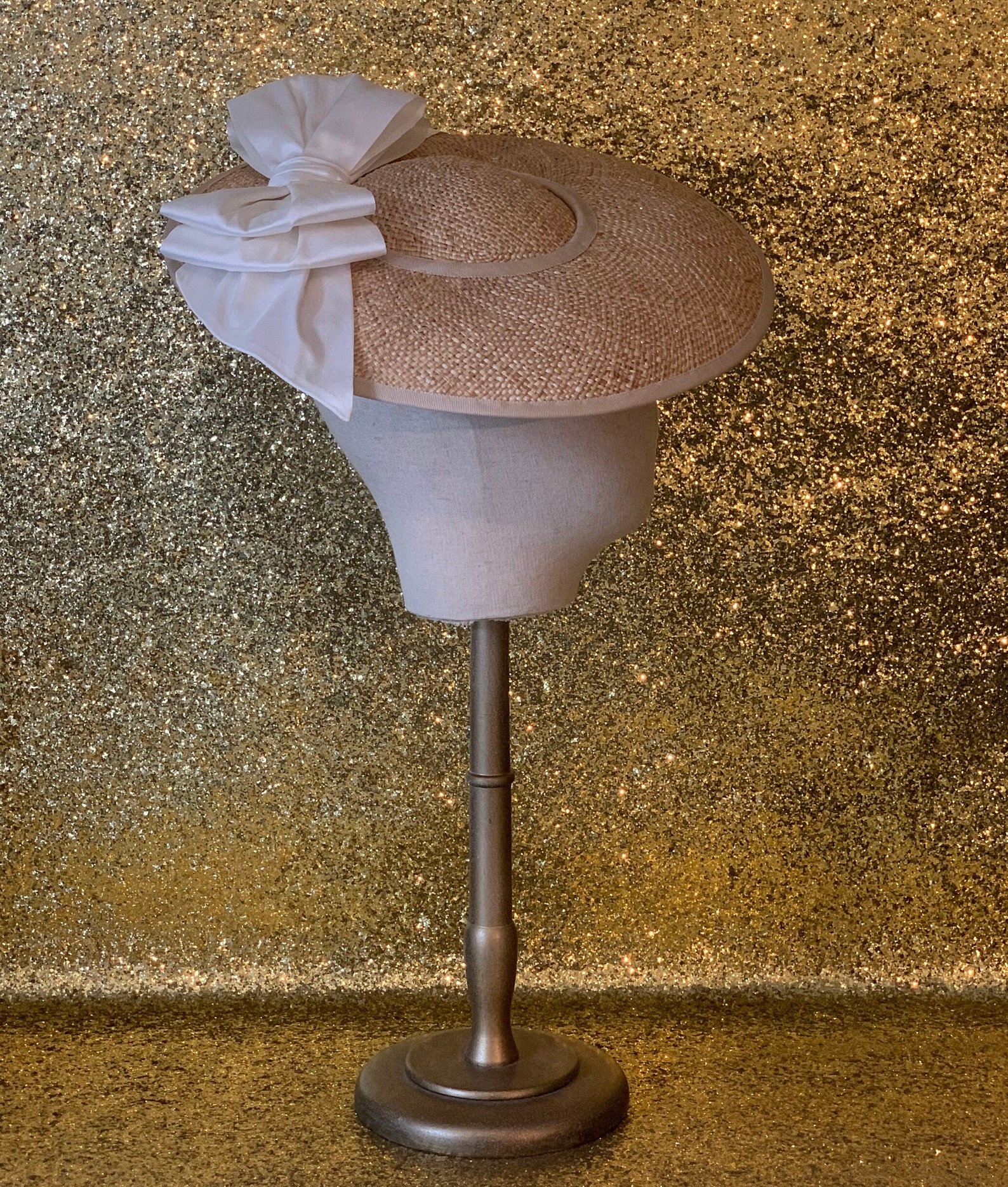Vintage 1950s Inspired Plateau Style Straw Sun Hat With Silk Bow - Made ...