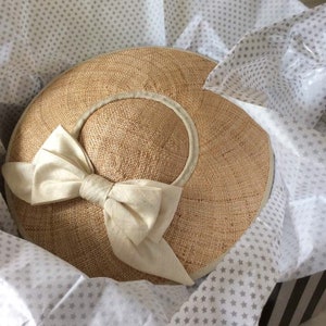Vintage 1950s Inspired Plateau Style Straw Sun Hat With Silk Bow - Made ...