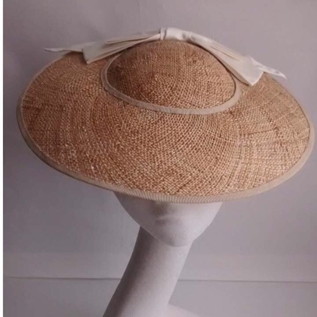 Vintage 1950s Inspired Plateau Style Straw Sun Hat With Silk Bow Made ...