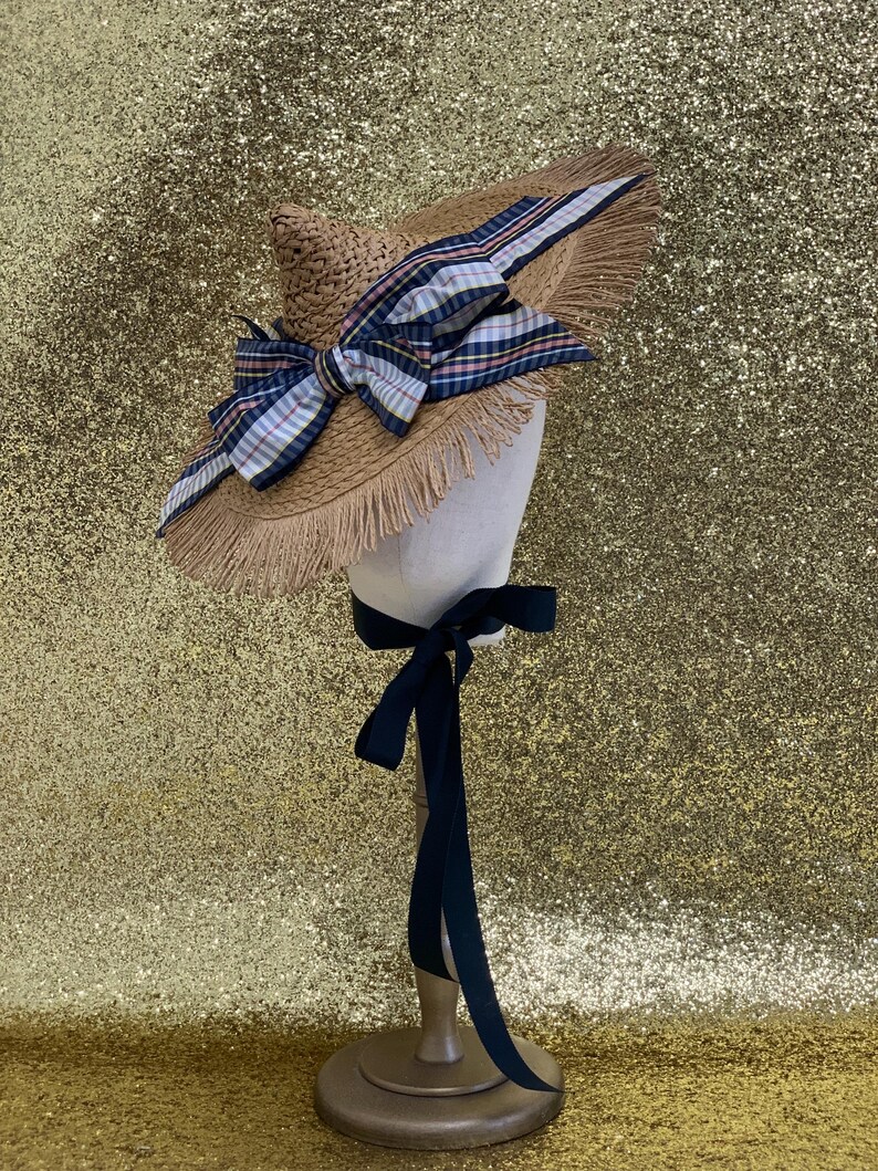 Vintage 1940s / 1950s Straw Style Conical Sun Hat With Vintage Ribbon ...