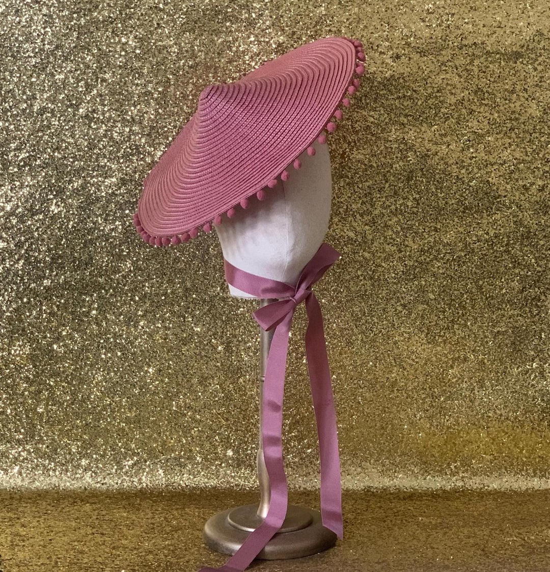 1940s Style Conical Sun Hat With Pom Pom Trim - Etsy