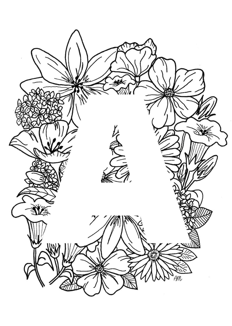 Initial Art Print Floral Art Print Flower Art Print Birthday Gift ...