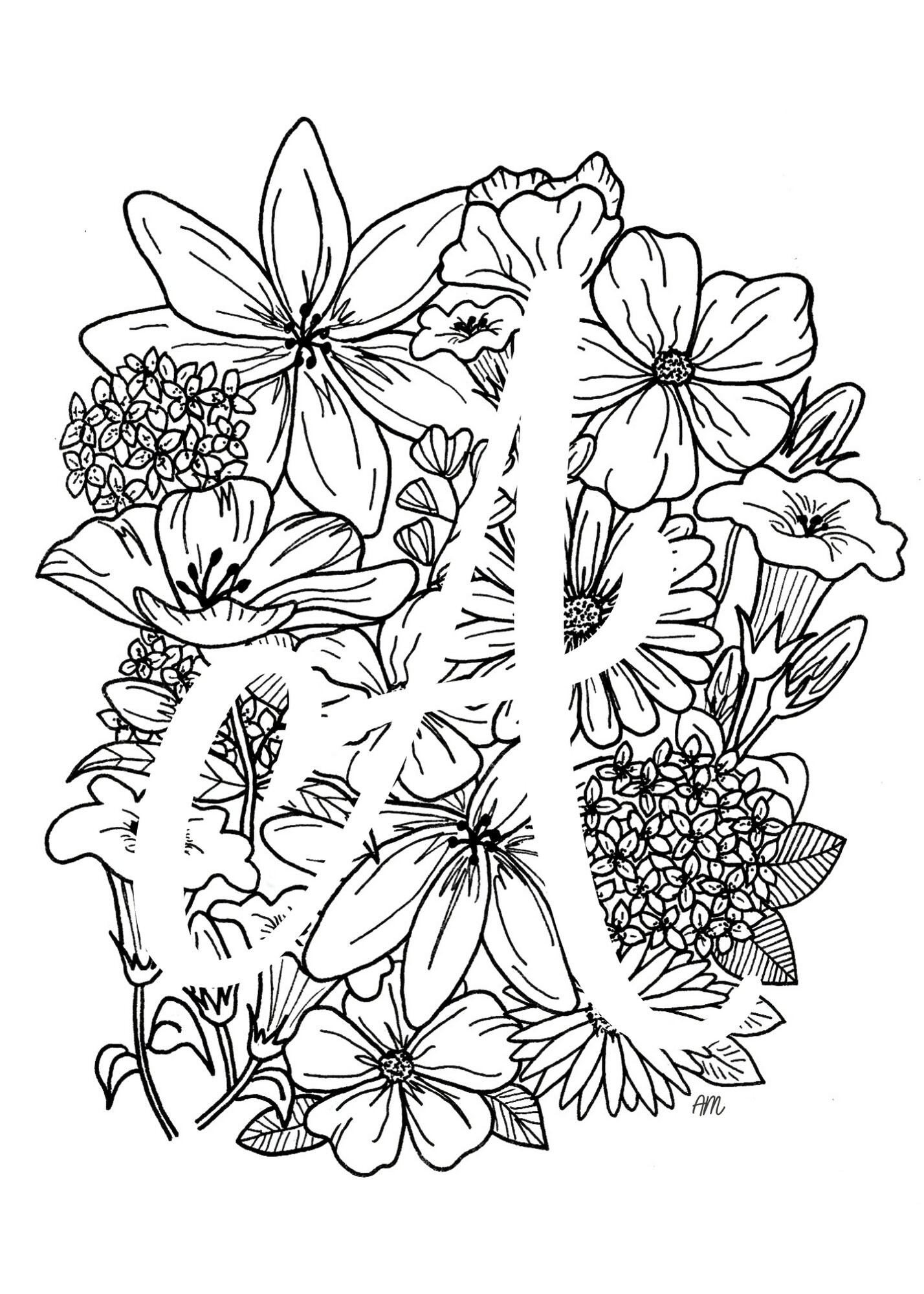 Initial Art Print Floral Art Print Flower Art Print Birthday Gift ...