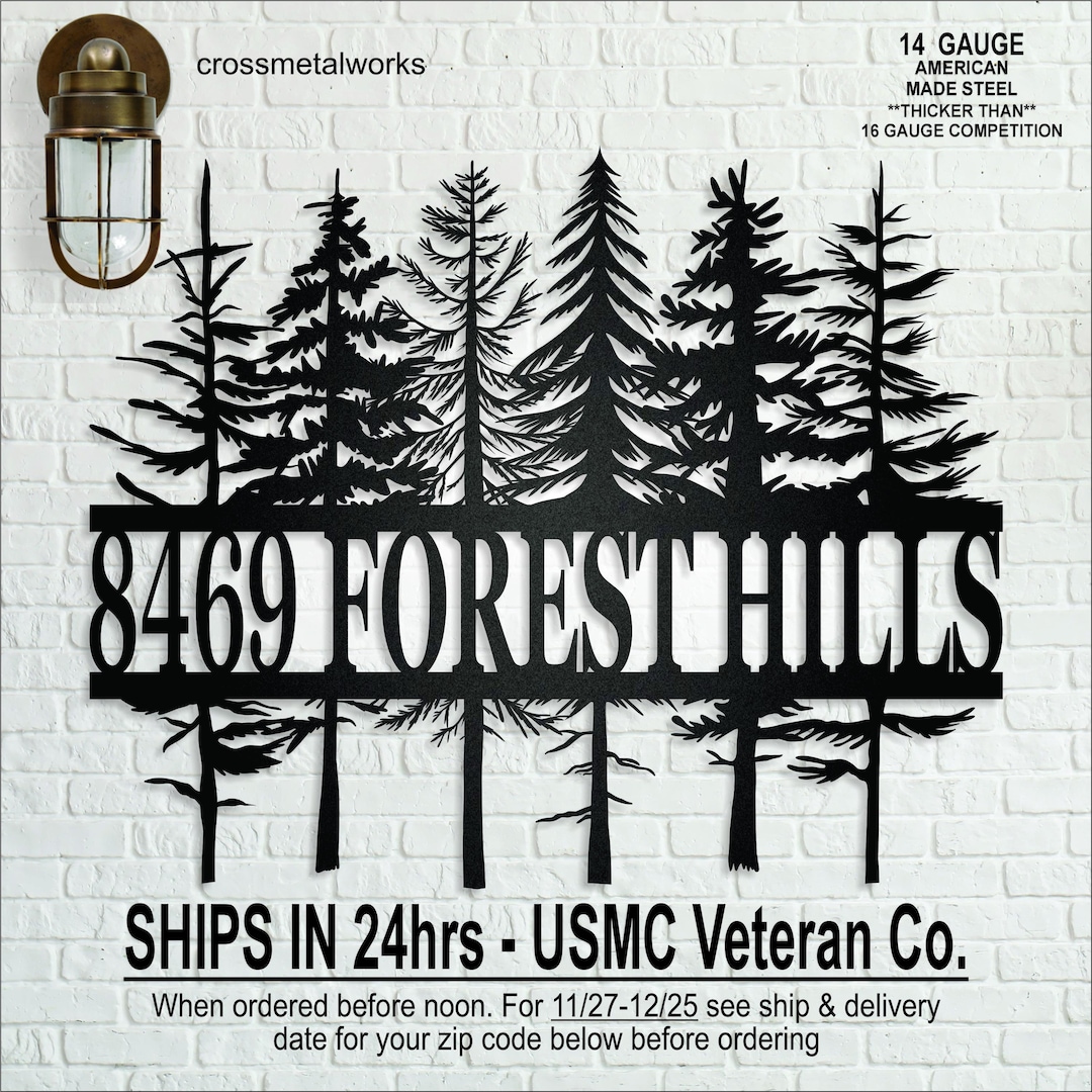 Personalized Pine Tree Forest Metal Address Sign, Woodland House ...