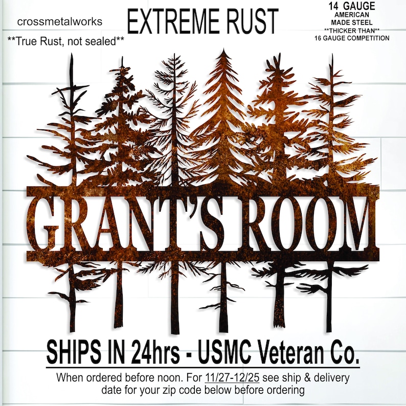 Personalized Pine Tree Forest Metal Nursery Wall Monogram Art, Woodland Nursery, Kid Name Sign ...