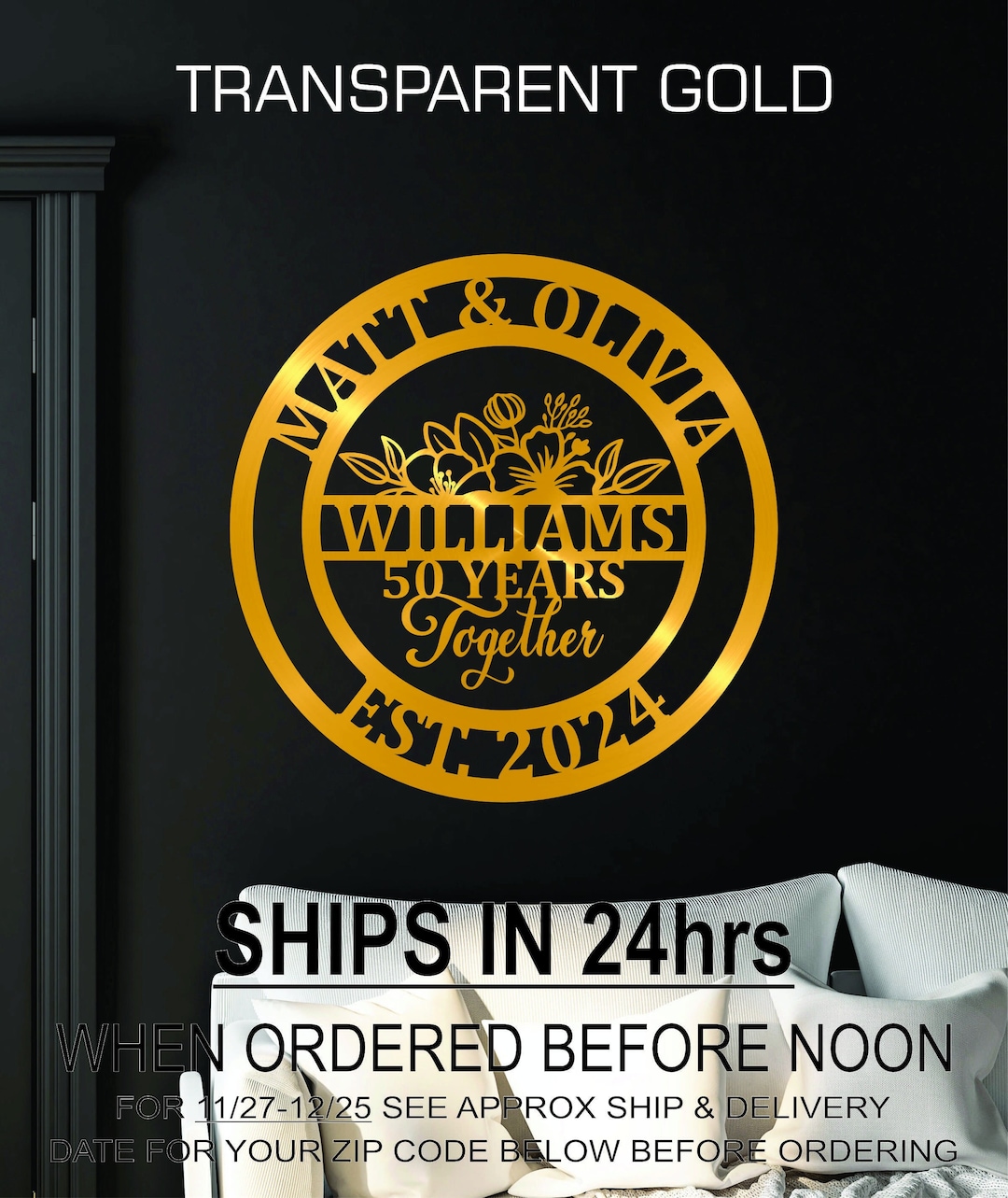 Custom 50 Years Together Floral Metal Sign, Custom Last Name Sign ...