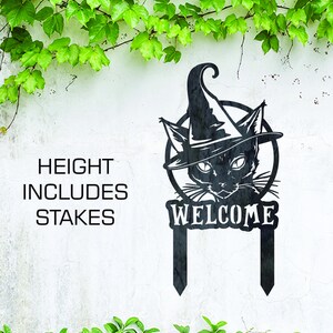 Custom Black Cat Witch Welcome Yard Sign, Door Hanger, Halloween Witch ...
