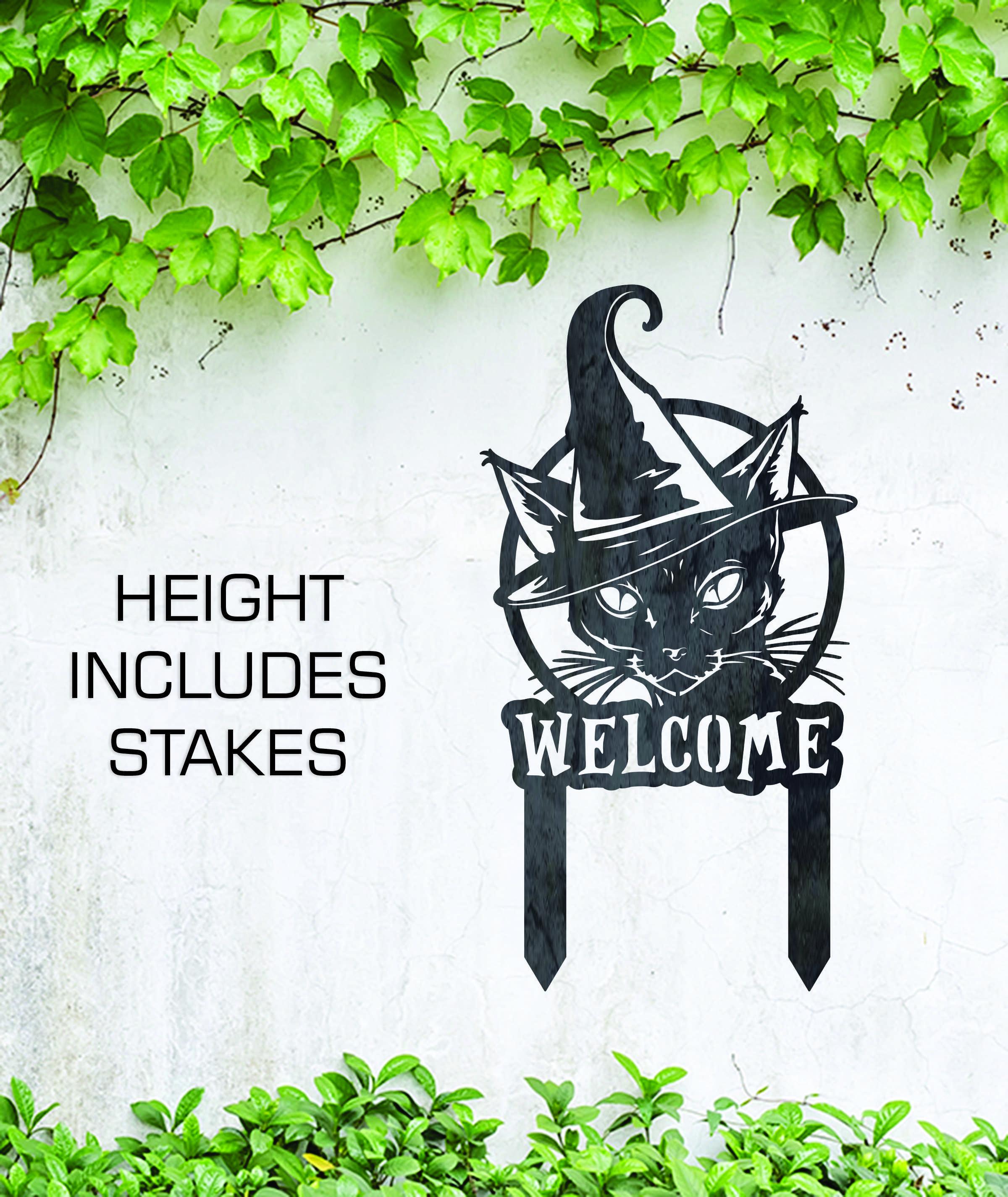 Custom Black Cat Witch Welcome Yard Sign, Door Hanger, Halloween Witch ...