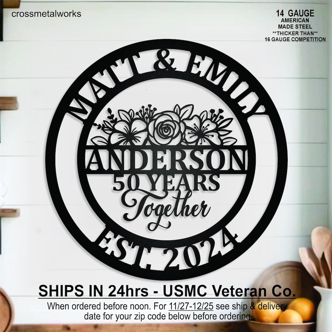 Custom 50 Years Together Floral Metal Anniversary Gift Sign, 25 Years ...