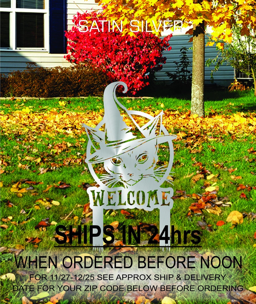 Custom Black Cat Witch Welcome Yard Sign, Door Hanger, Halloween Witch ...