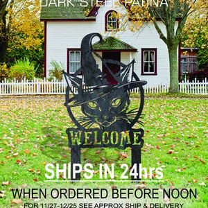 Custom Black Cat Witch Welcome Yard Sign, Door Hanger, Halloween Witch ...