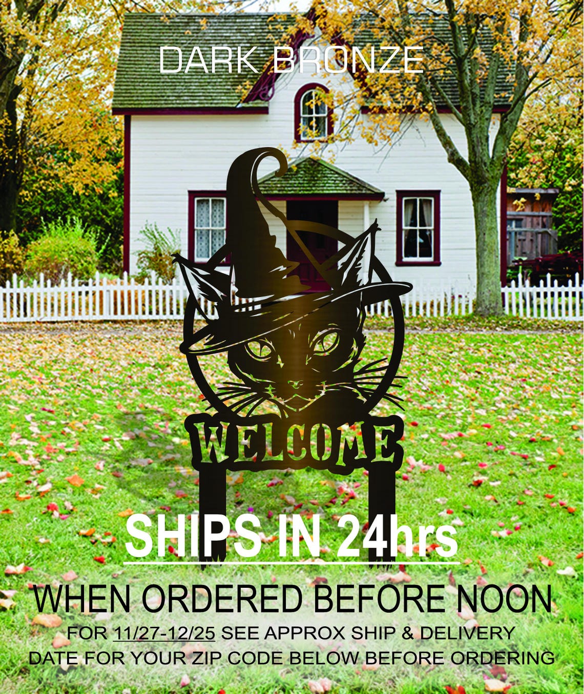 Custom Black Cat Witch Welcome Yard Sign, Door Hanger, Halloween Witch ...