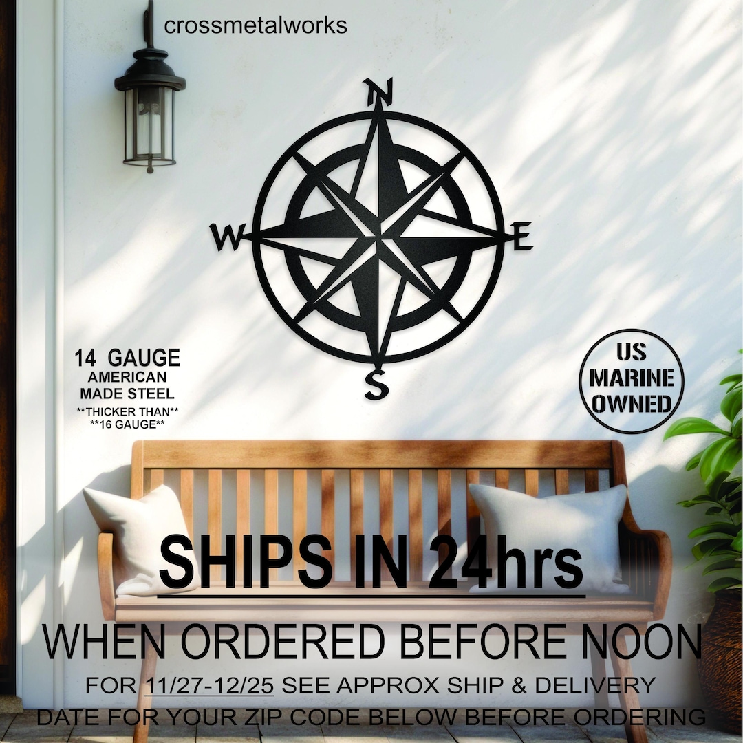 Nautical Star Metal Wall Art Sign or Ornament Compass Rose, Nautical ...