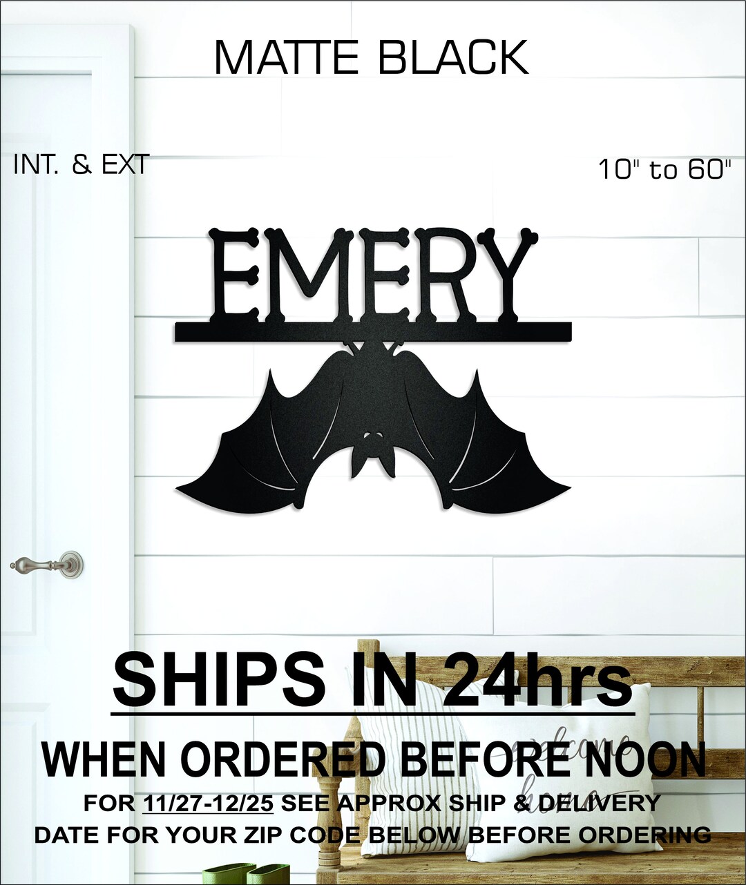 Personalized Bat Name Sign, Custom Name Sign, Fall Art, House Warming ...