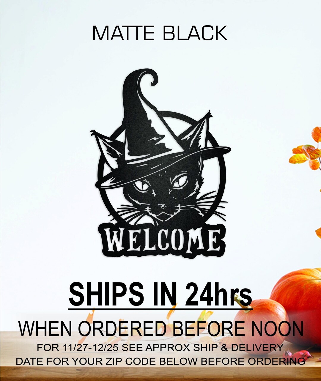 Custom Black Cat Witch Welcome Sign, Door Hanger, Halloween Witch Cat ...