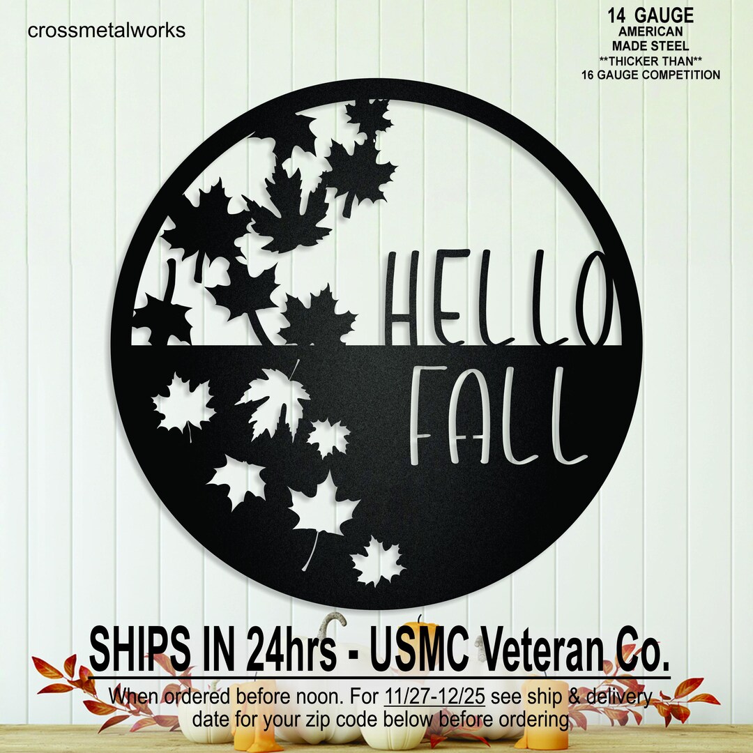 Hello Fall Falling Leaf Sign, Fall Leaves Metal Sign, Fall Art, Autumn ...