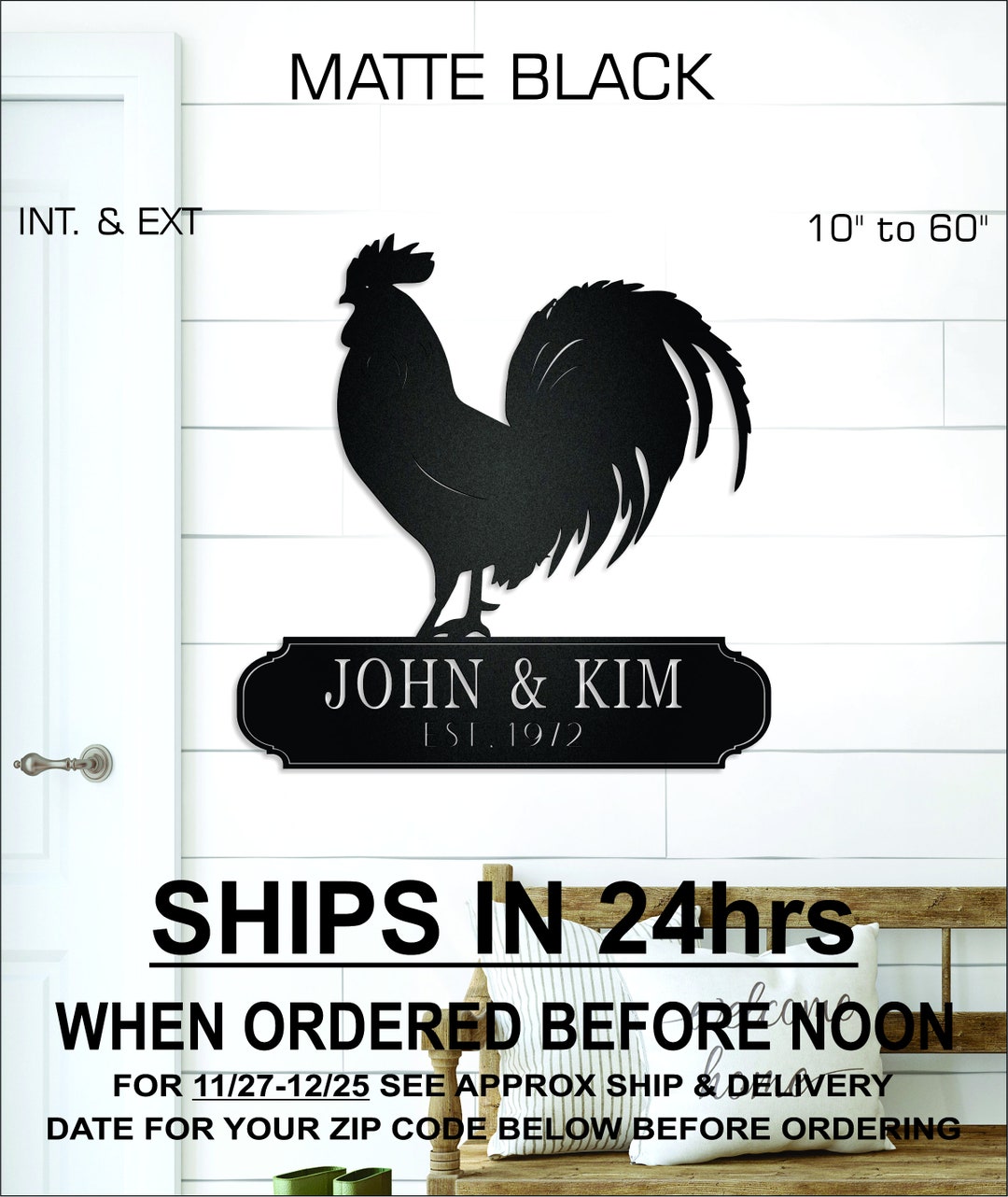 Custom Rooster Sign, Personalized Family Name Metal Monogram Chicken ...