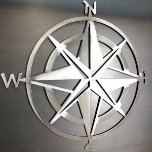 Nautical Star and Compass in Polished Steel Metal Wall Art and Home ...