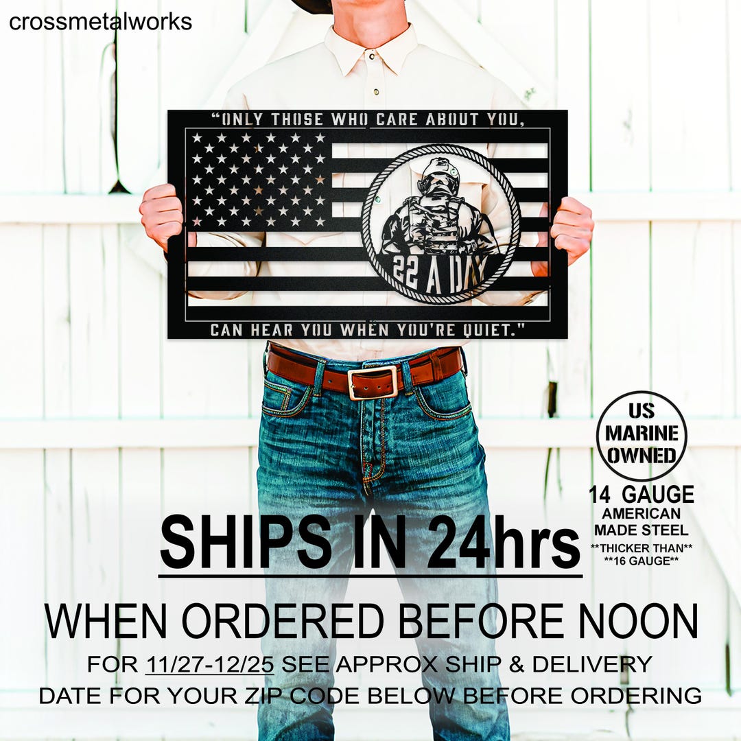 Custom Military Veteran 22 A Day Metal Sign - PTSD Awareness Tribute ...