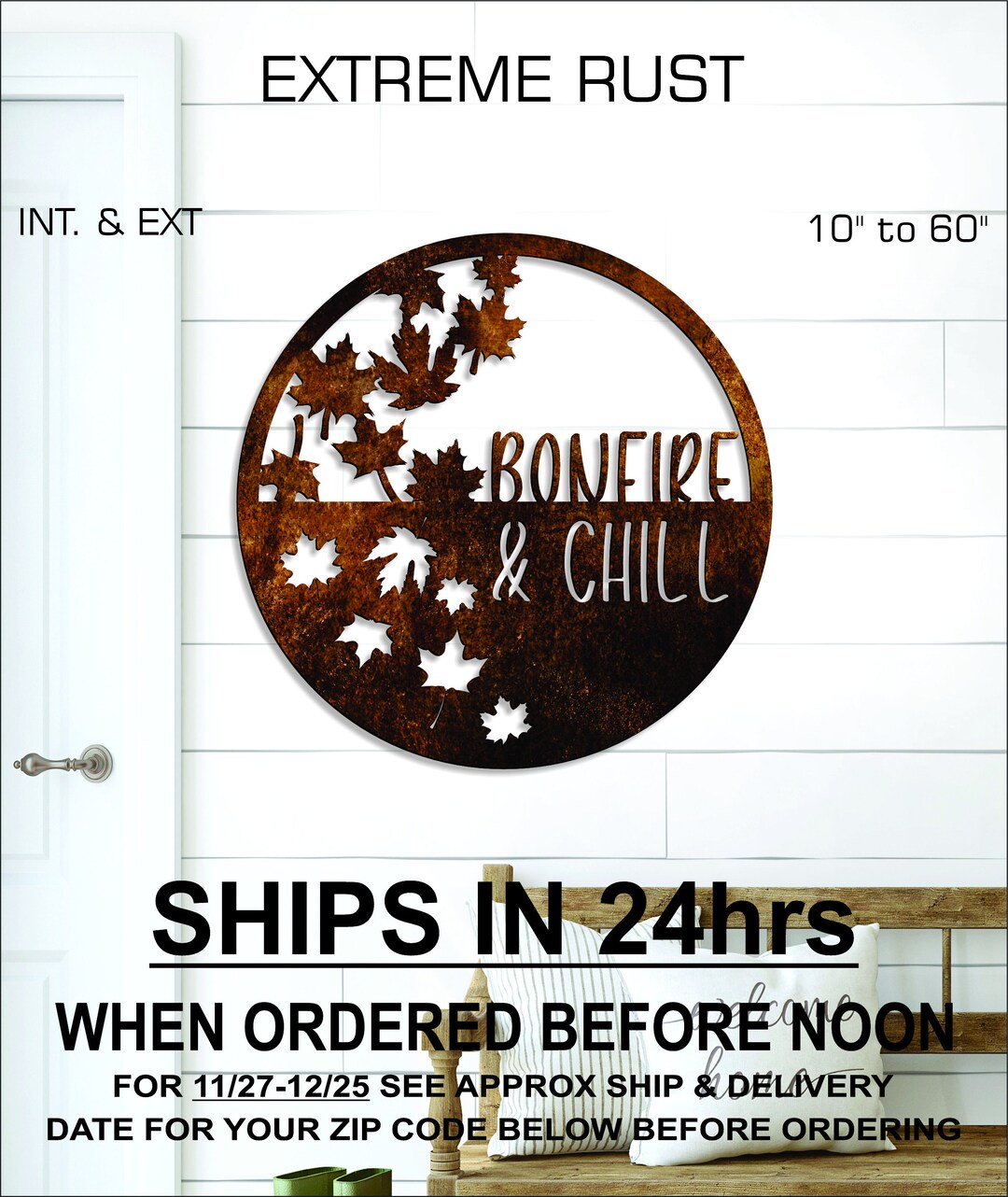 Bonfire & Chill Falling Leaf Sign, Hello Fall Leaves Sign, Autumn ...