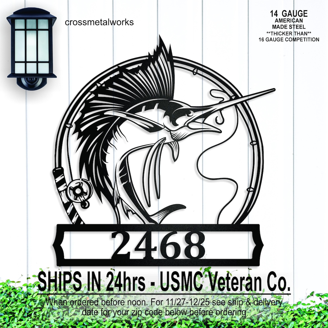 Personalized Sailfish Address Sign, House Numbers, Gift for Dad, Father ...