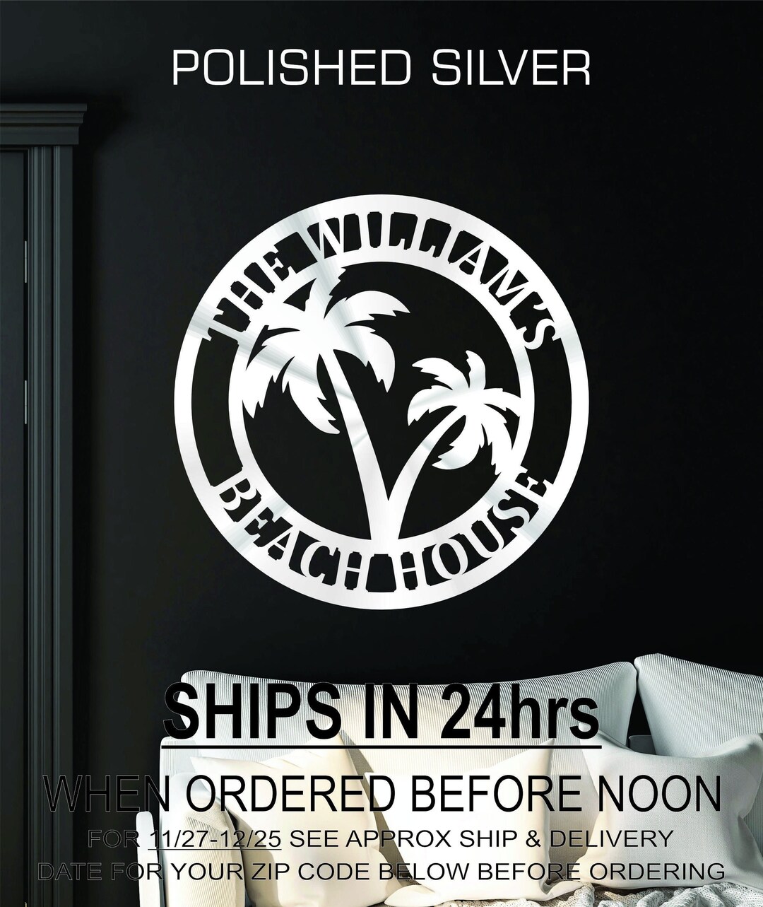 Personalized Beach Palm Tree Sunset Family Name Sign, Sandy Beach House ...