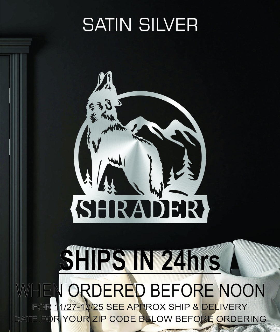 Howling Wolf Metal Monogram Personalized Sign Custom Family - Etsy