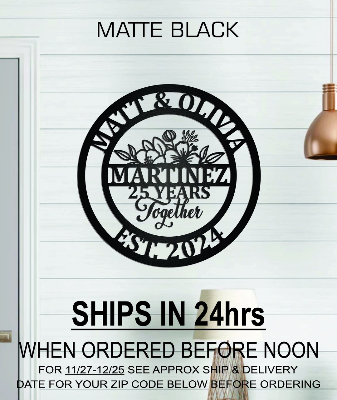 Custom 25 Years Together Floral Metal Sign, Custom Last Name Sign ...