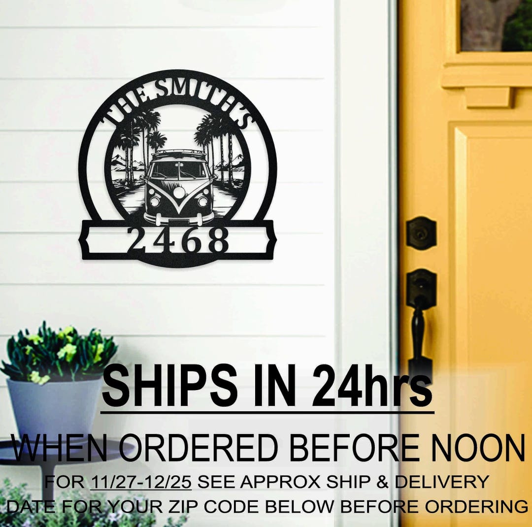 Personalized Retro Van Metal Monogram Sign, Custom Sign, Palm Trees ...