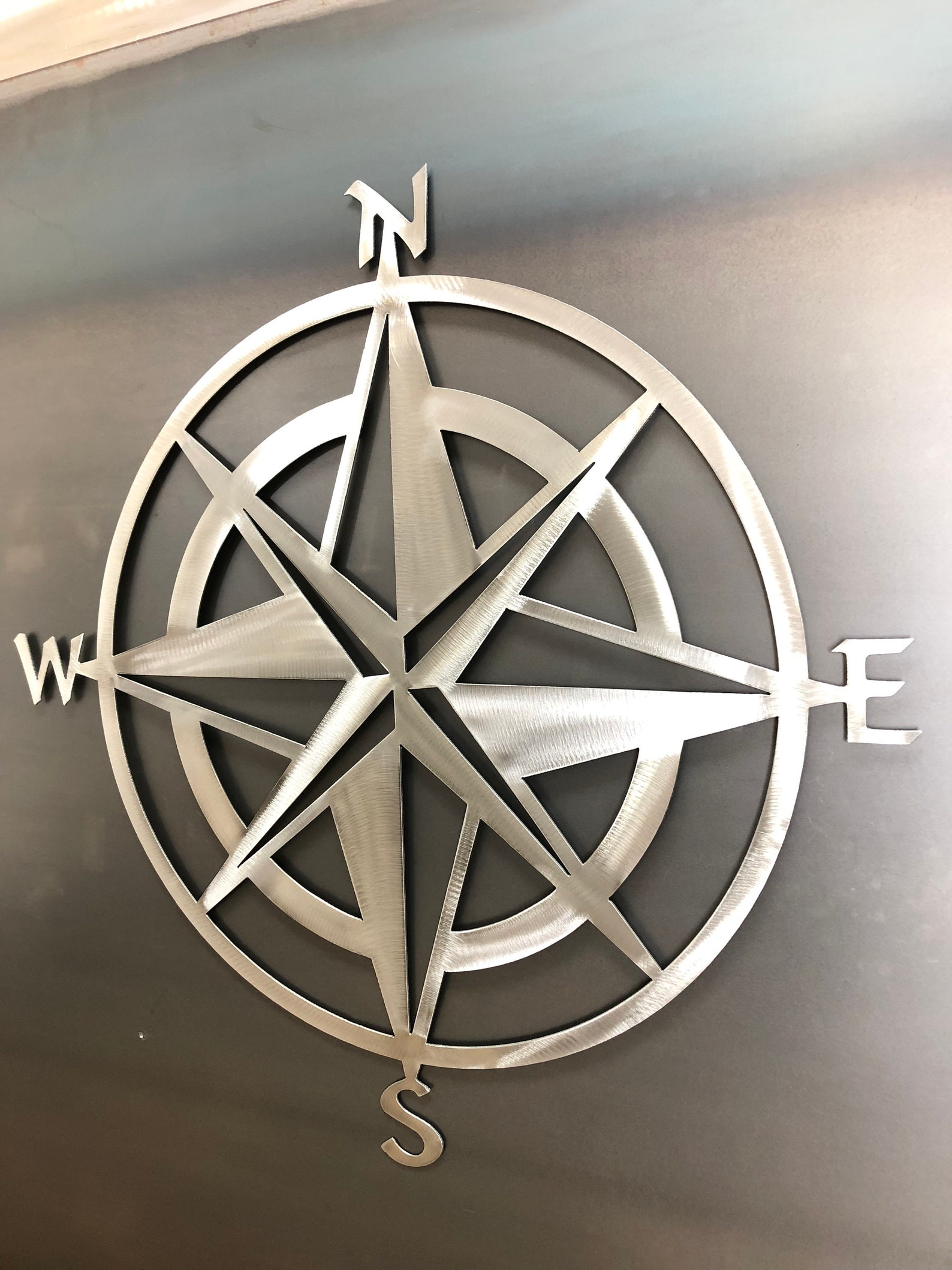 Nautical Star and Compass in Polished Steel Metal Wall Art and Home ...