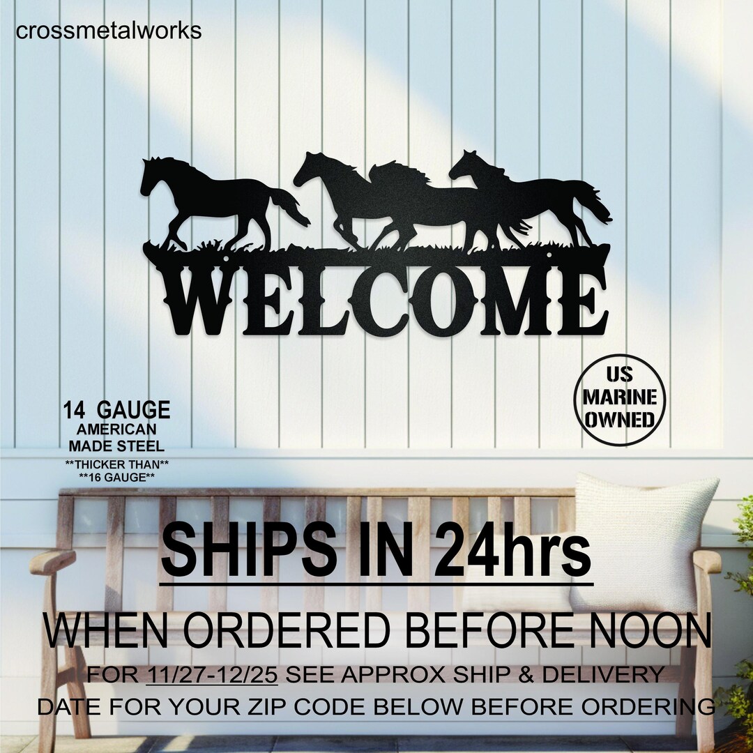 Horses Running Welcome Sign, Custom Metal Art, Personalized Horse Name ...