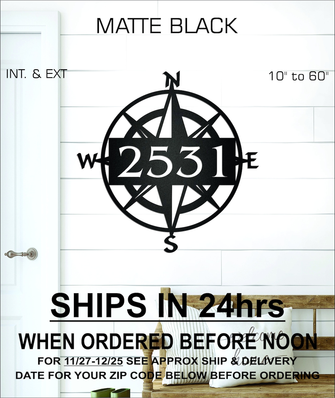 Personalized Nautical Star and Compass Address Metal Sign, House Number ...