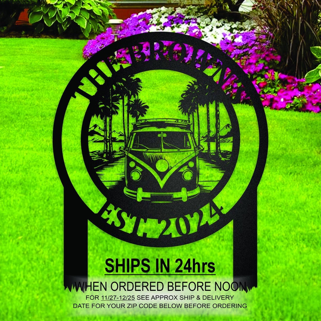 Personalized VW Van Metal Sign, Volkswagen, Custom Sign, Palm Trees ...