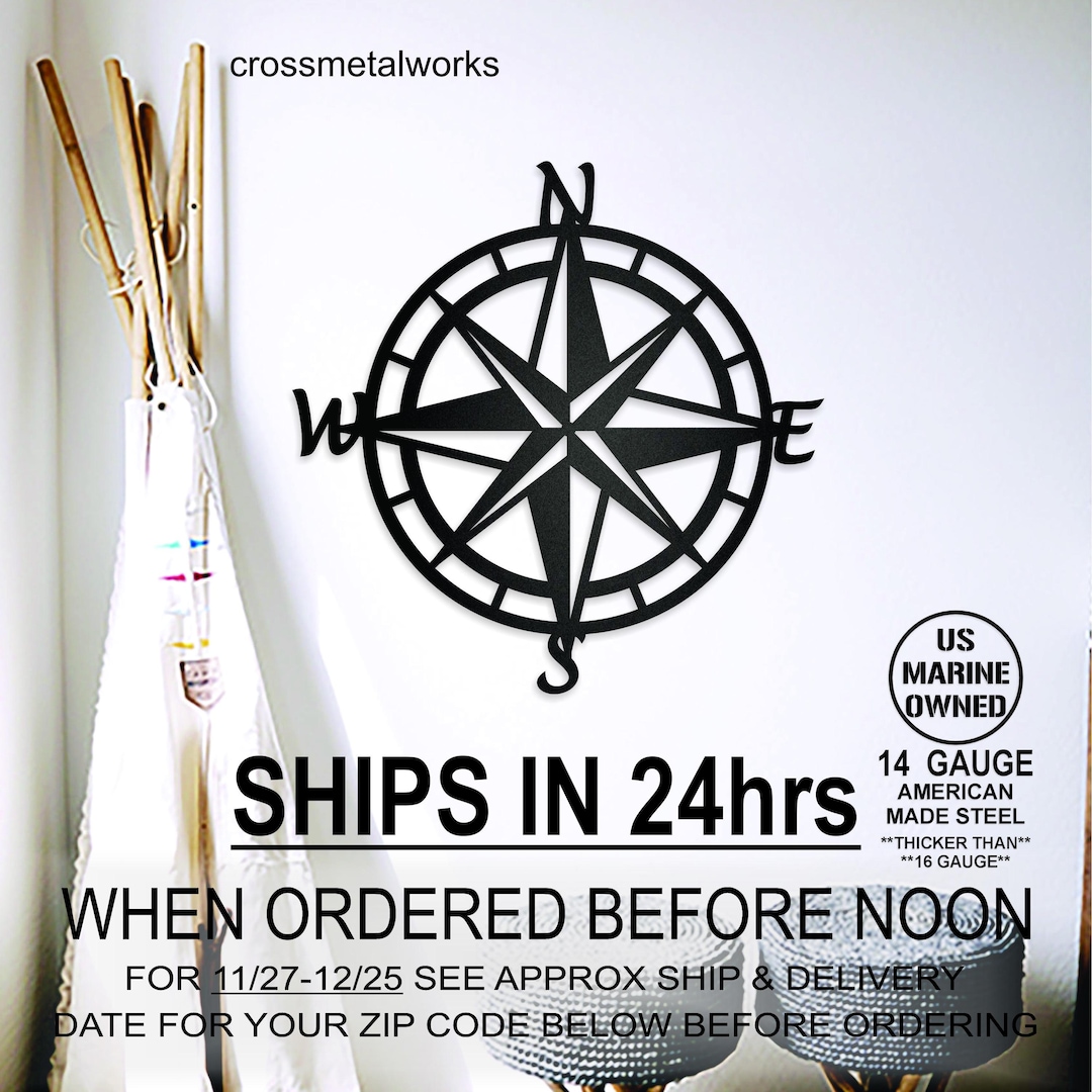 Nautical Star Metal Wall Art Sign or Ornament Compass Rose, Nautical ...