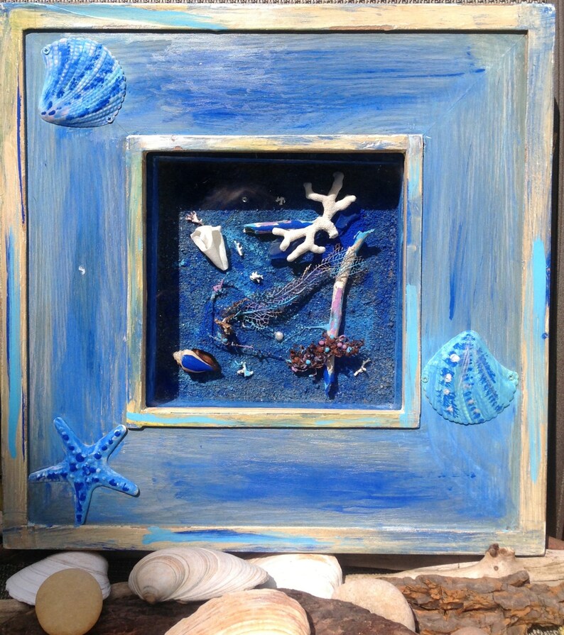 SALE Sea Shell Art, Shell Collage, Nautical Decor, Shell Wall Art, Wall ...