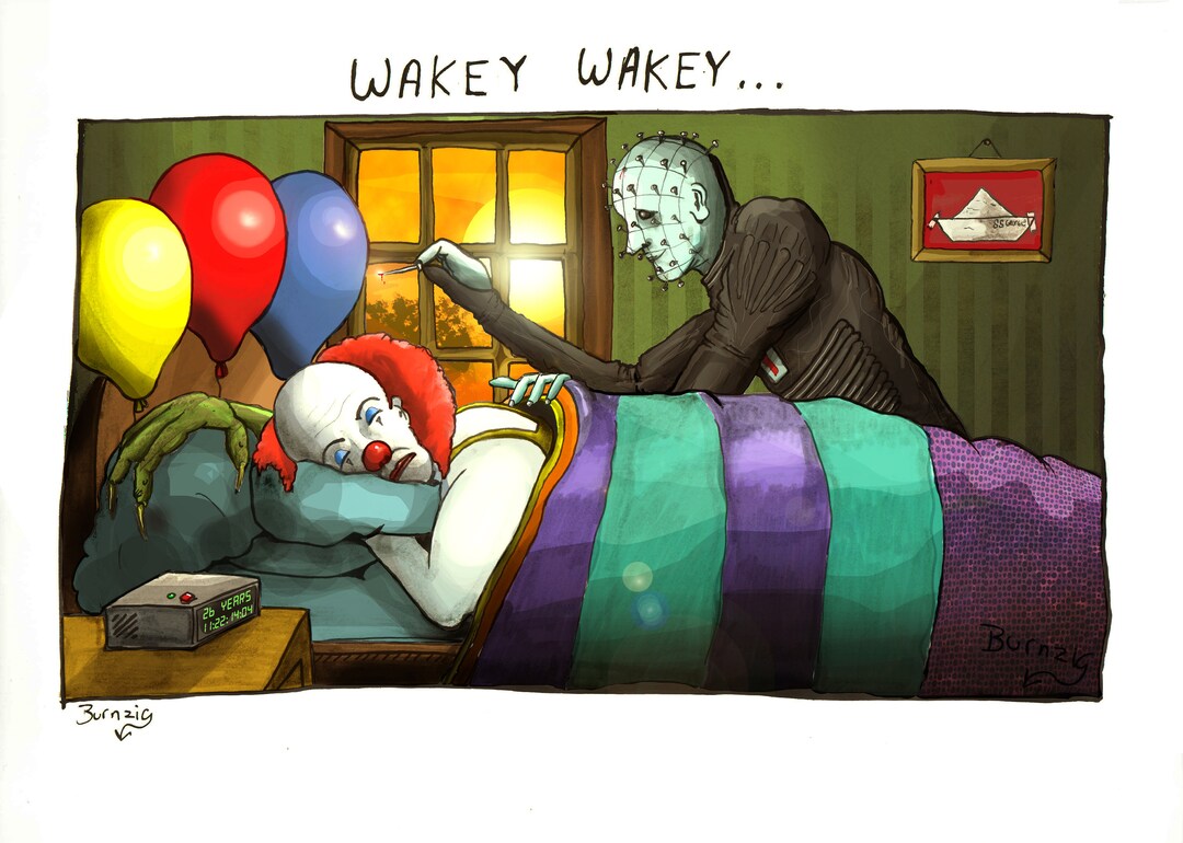 Pinhead Gives Pennywise An Early Wake Up Call Print Etsy