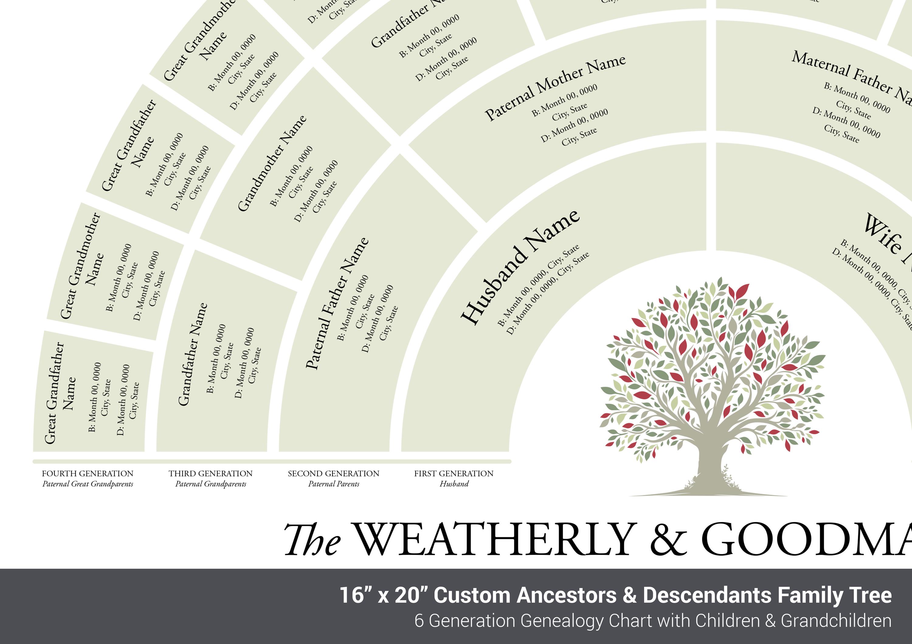 Ancestry Family Tree Art for 6 Generations, 16"x20" Custom Genealogy ...
