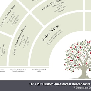 Modern Descendant Family Tree Fan Chart, 16"x20" Custom Genealogy Wall ...