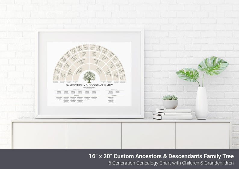 Modern Family Tree Fan Chart for 6 Generations of Ancestors and ...